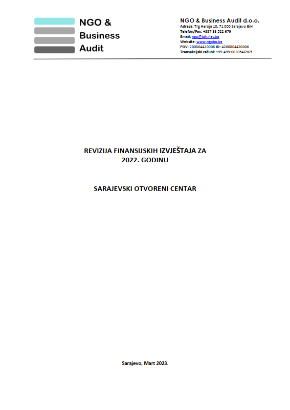 Revizija finansijskih izvještaja za 2022. godinu – Sarajevski Otvoreni Centar